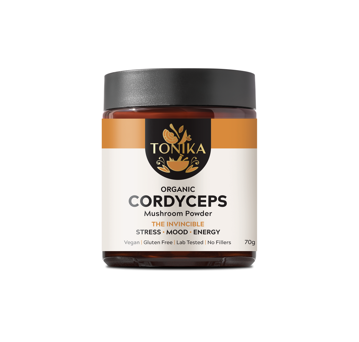 Organic Cordyceps Mushroom Powder Glass Jar - THE INVINCIBLE