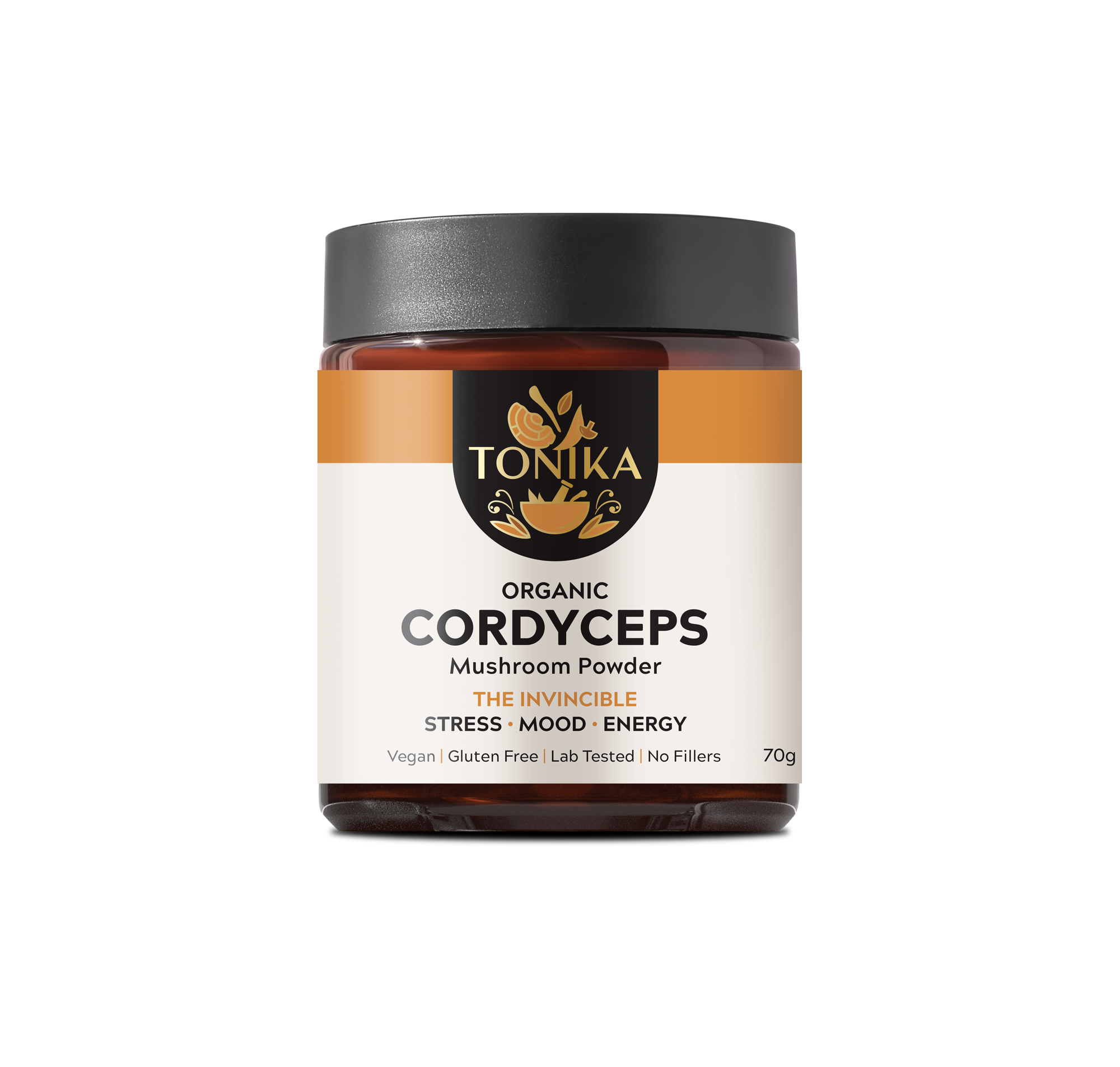 Organic Cordyceps Mushroom Powder Glass Jar - THE INVINCIBLE